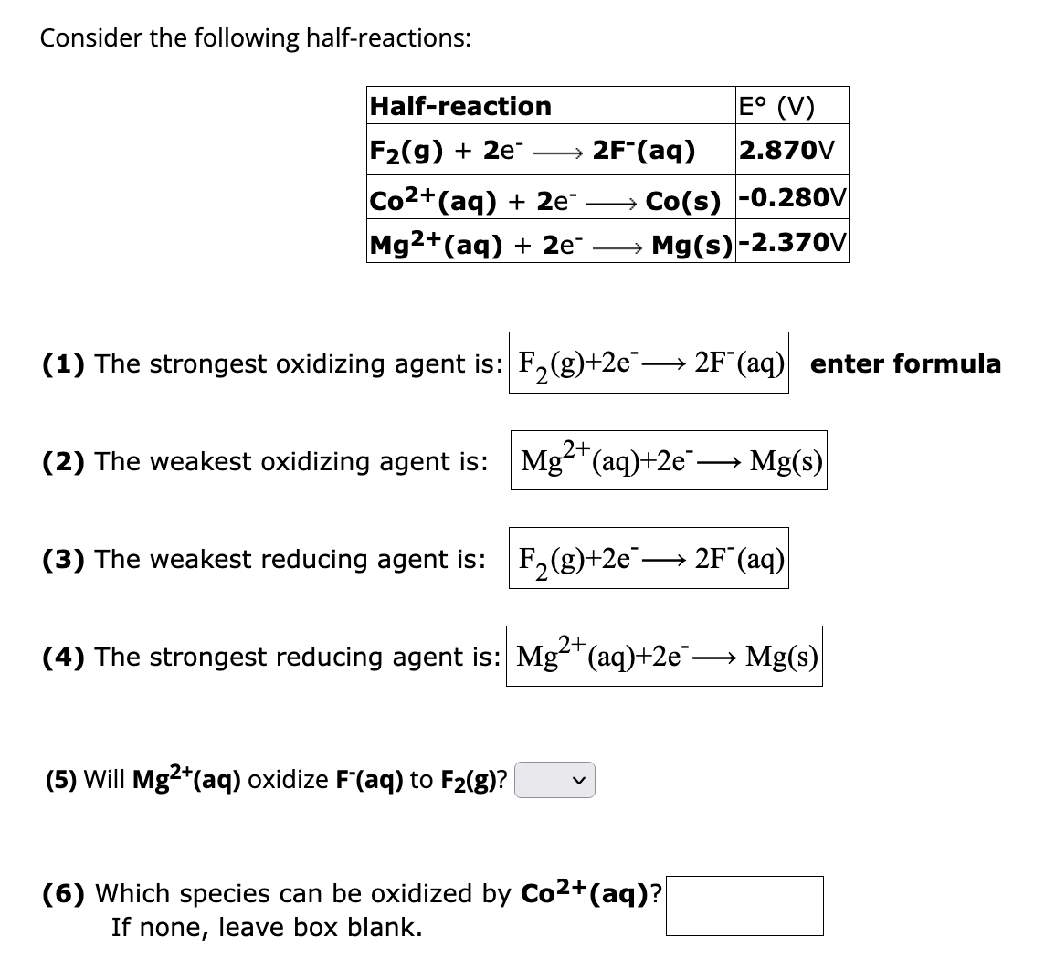 Solved Consider the following half-reactions: (1) The | Chegg.com