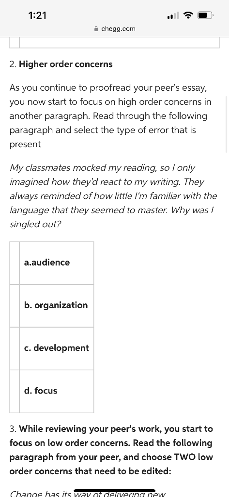 2. Higher order concerns As you continue to proofread | Chegg.com