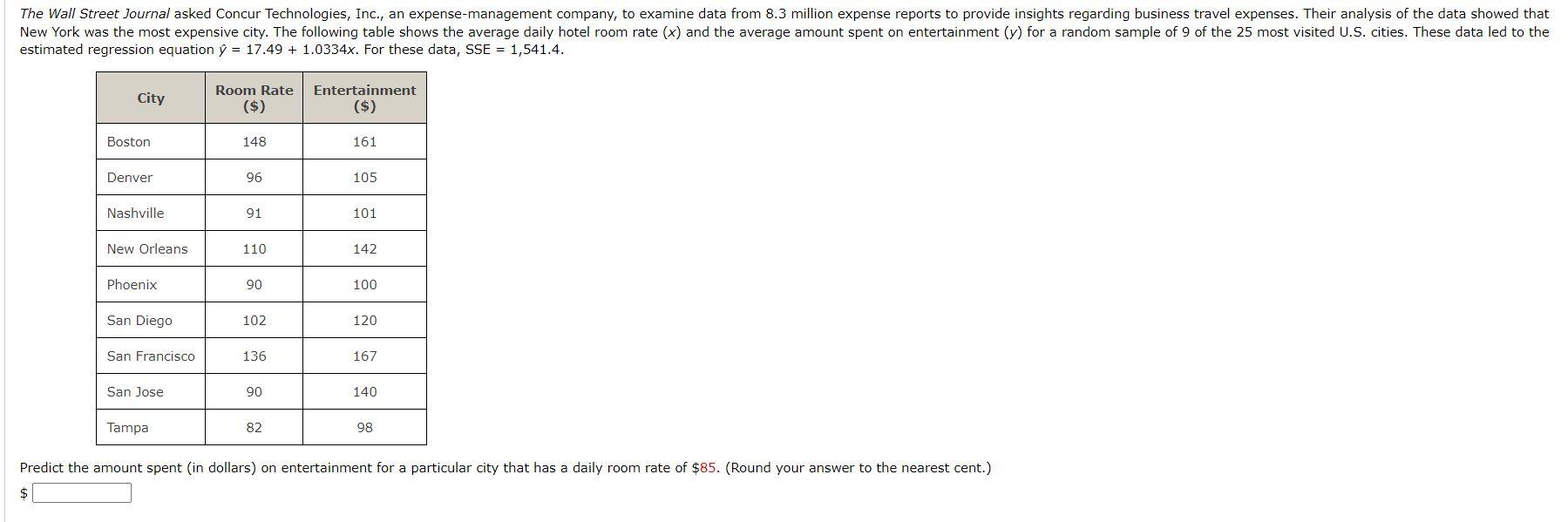 Solved estimated regression equation y^=17.49+1.0334x. For | Chegg.com