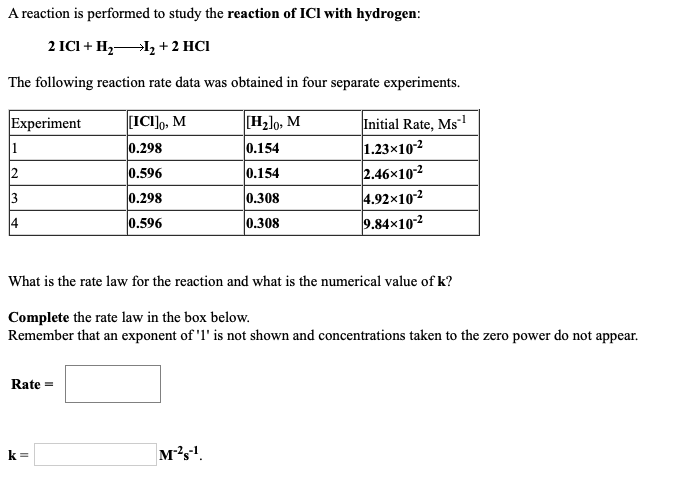 Solved A reaction is performed to study the reaction of ICI | Chegg.com