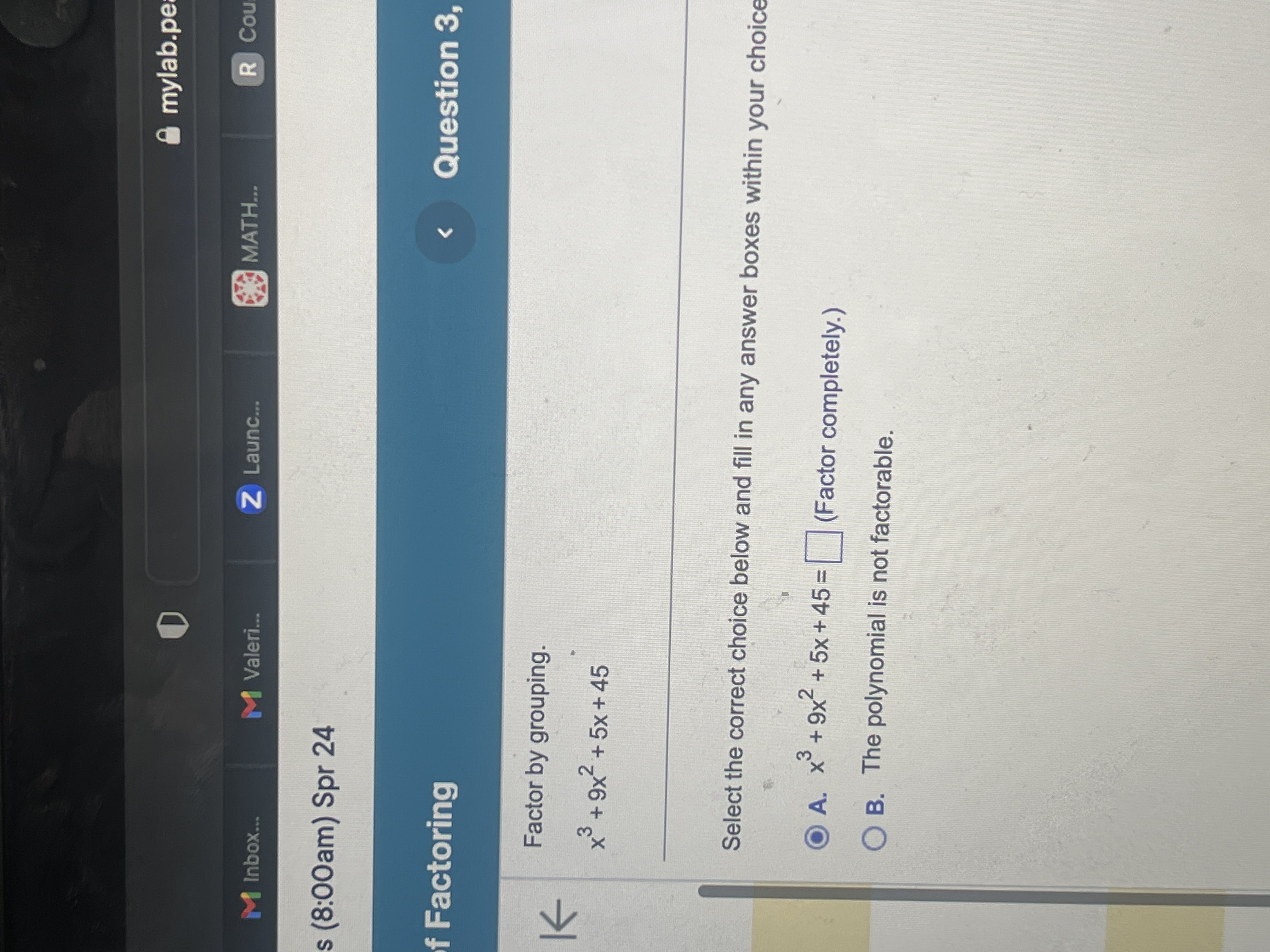 Solved Factor by grouping.x3+9x2+5x+45Select the correct | Chegg.com