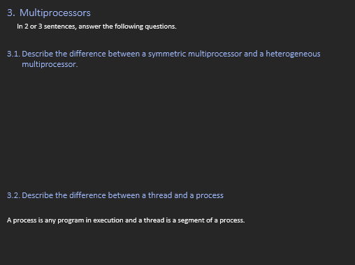 Solved 3. Multiprocessors In 2 or 3 sentences, answer the | Chegg.com
