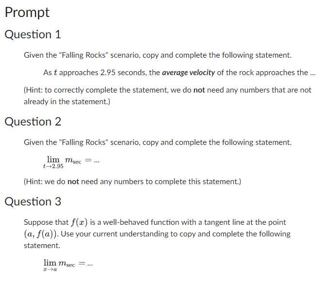 Solved Given the "Falling Rocks" scenario, copy and complete | Chegg.com