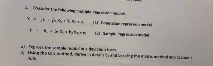Solved 1. Consider the following multiple regression models | Chegg.com