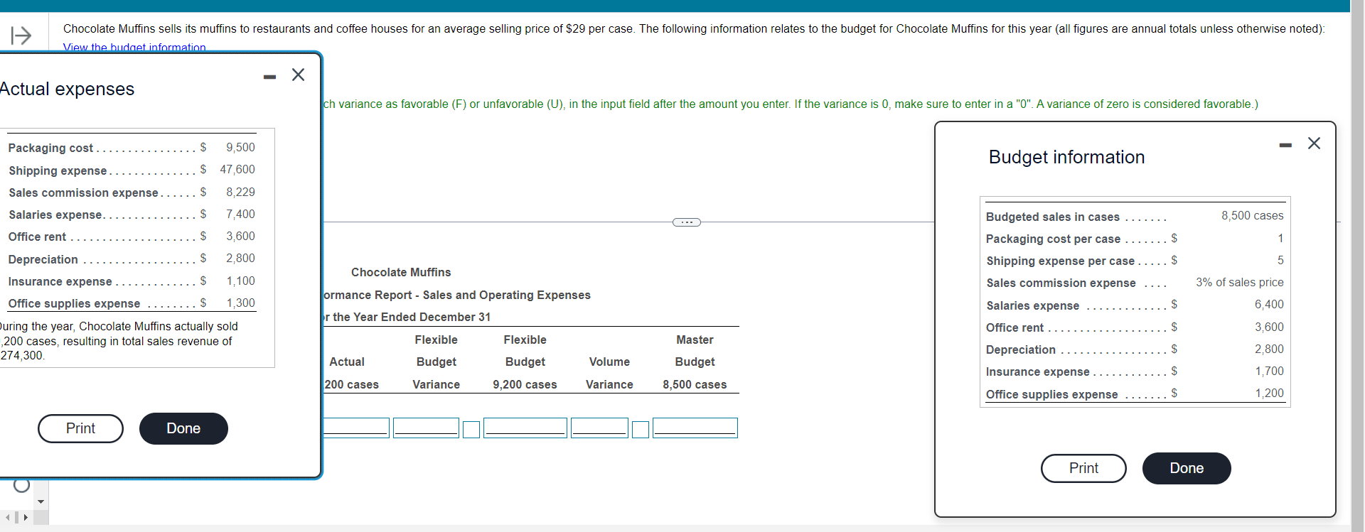 Actual expenses Budget information Chocolate Muffins | Chegg.com