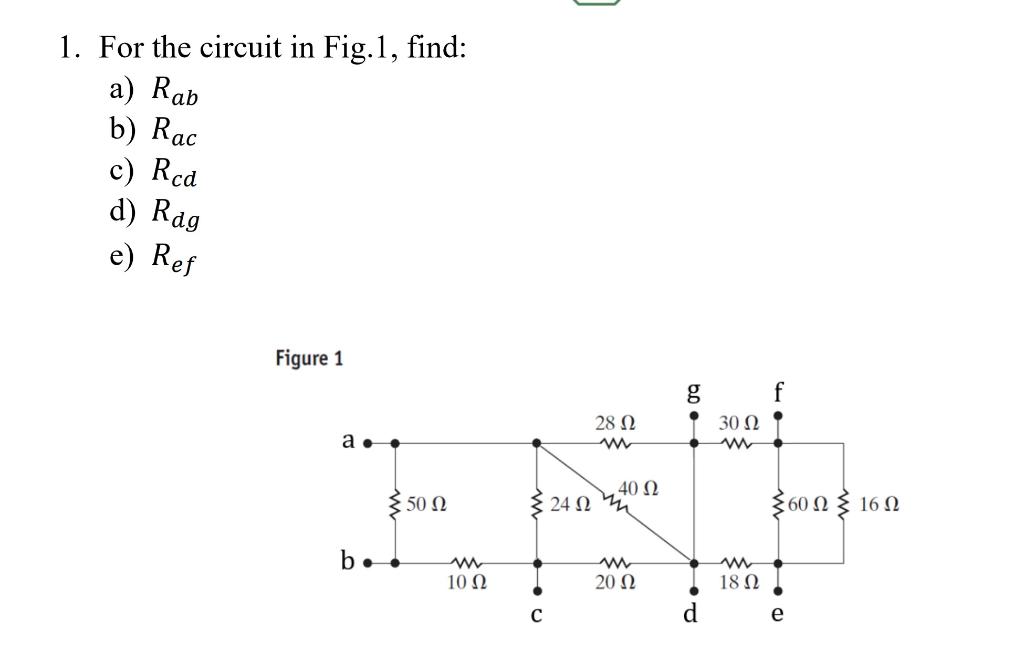 Solved 1. For the circuit in Fig.1, find: a) Rab b) Rac c) | Chegg.com