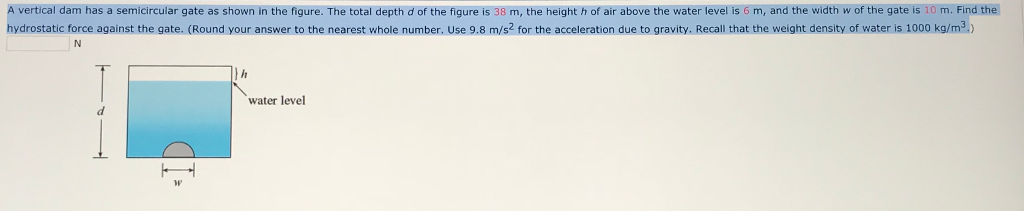 Solved A vertical dam has a semicircular gate as shown in | Chegg.com