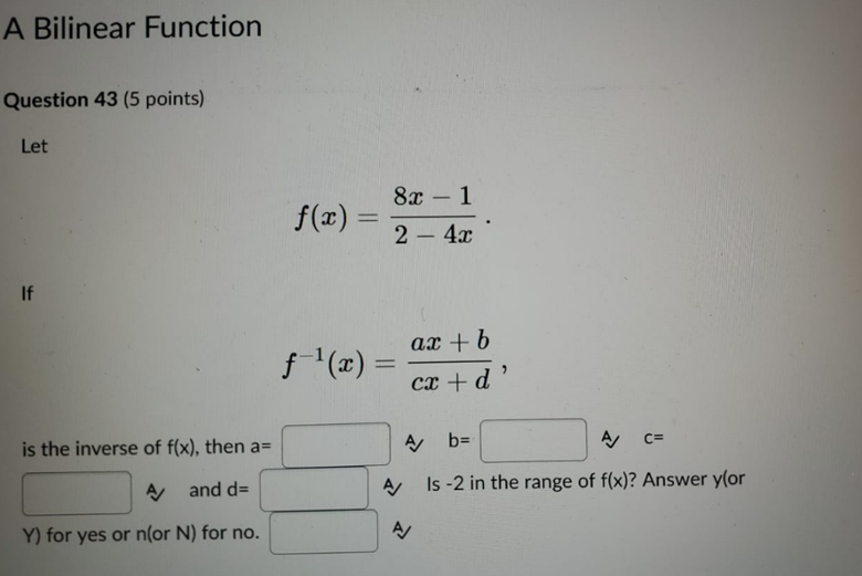 Solved A Bilinear Function Question 43 (5 points) Let If is | Chegg.com