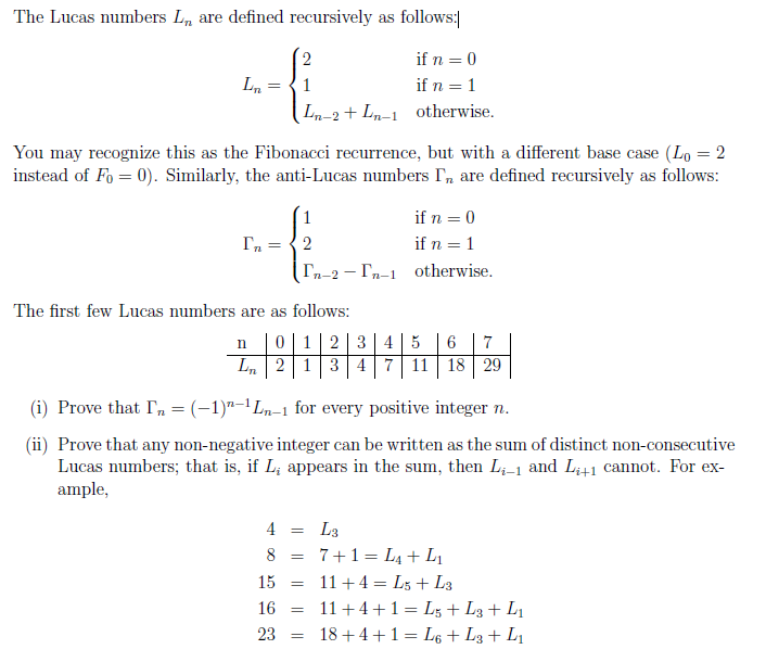 Solved The Lucas numbers L, are defined recursively as | Chegg.com