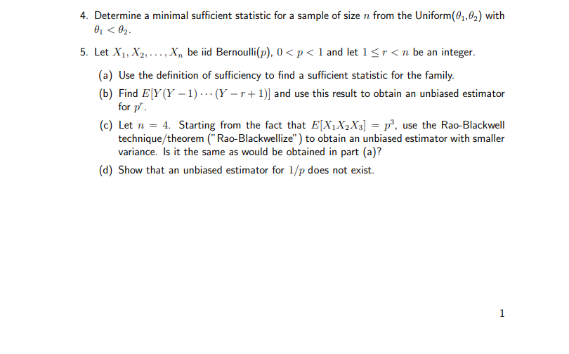 Solved 4. Determine a minimal sufficient statistic for a | Chegg.com