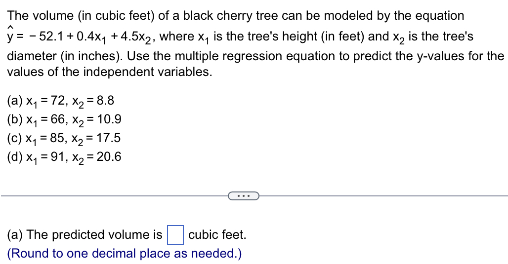 Solved The volume (in cubic feet) of a black cherry tree can | Chegg.com