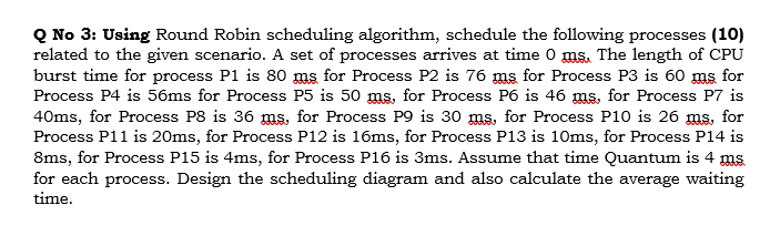 Solved Q No 3: Using Round Robin scheduling algorithm, | Chegg.com