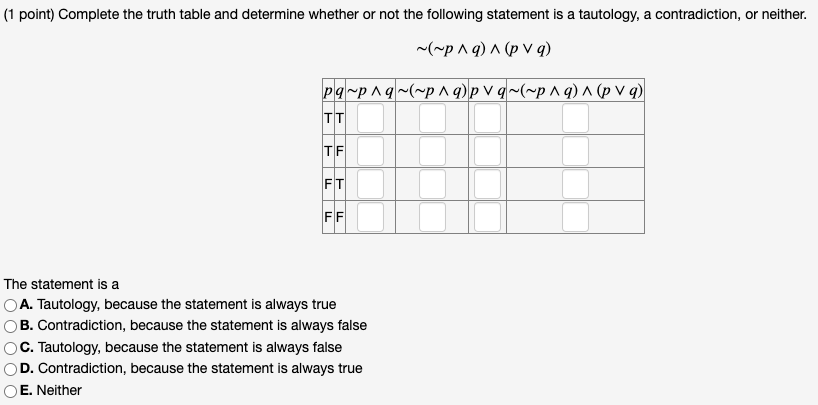 Solved (1 point) Complete the truth table and determine | Chegg.com
