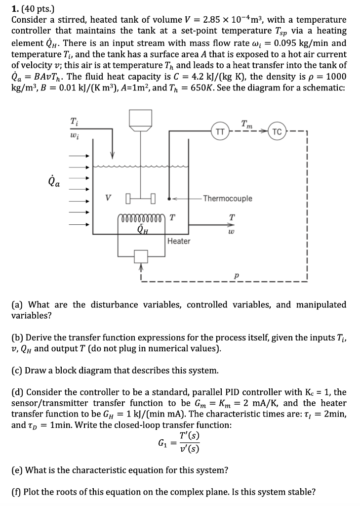 1. (40 pts.) Consider a stirred, heated tank of | Chegg.com