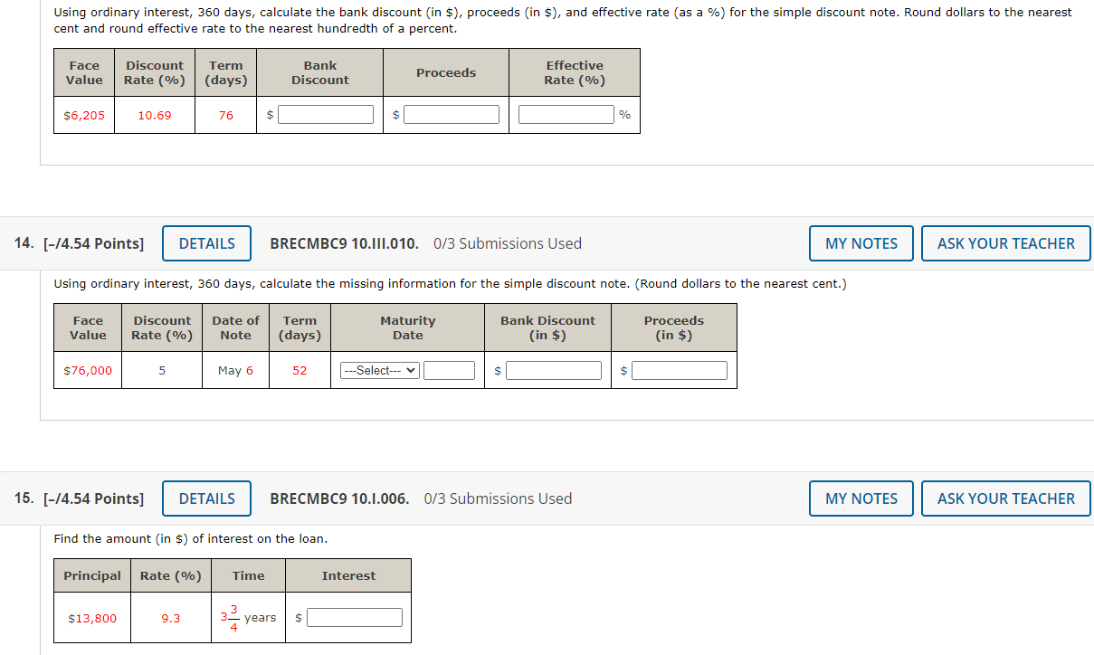 Solved Using ordinary interest, 360 days, calculate the | Chegg.com