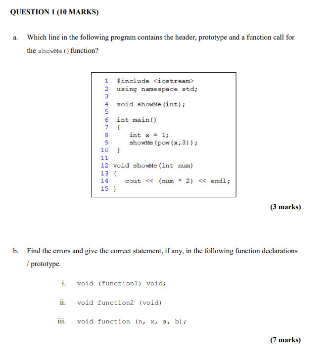 Solved QUESTION 1 (10 MARKS) a. Which line in the following | Chegg.com