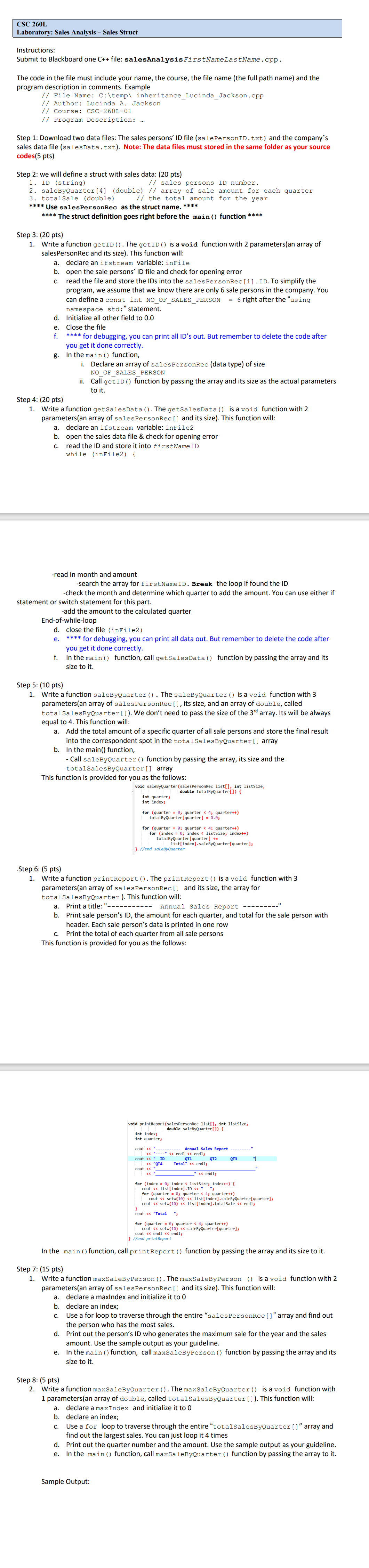 Solved CSC 260L Laboratory: Instructions: Submit to | Chegg.com