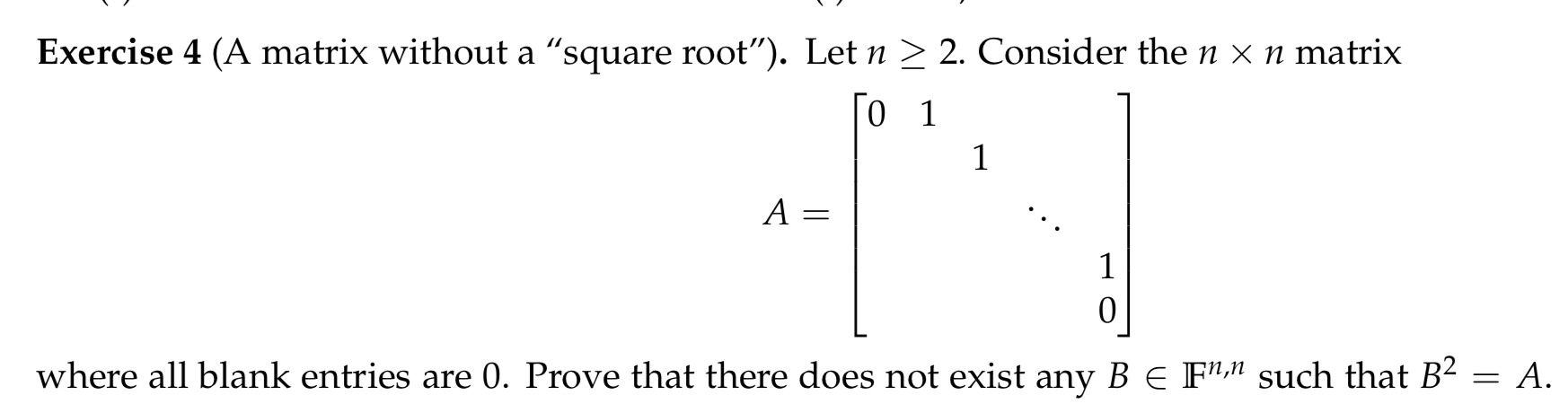 Solved Exercise 4 (A matrix without a “square root”). Let n | Chegg.com