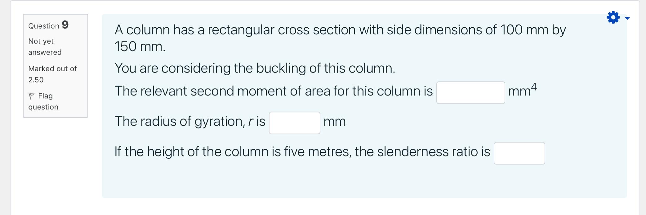 Solved Question 9 A column has a rectangular cross section | Chegg.com