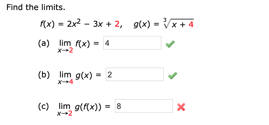 Solved Find The Limits G X 3d Vx 4 F X 2x2 3x 2