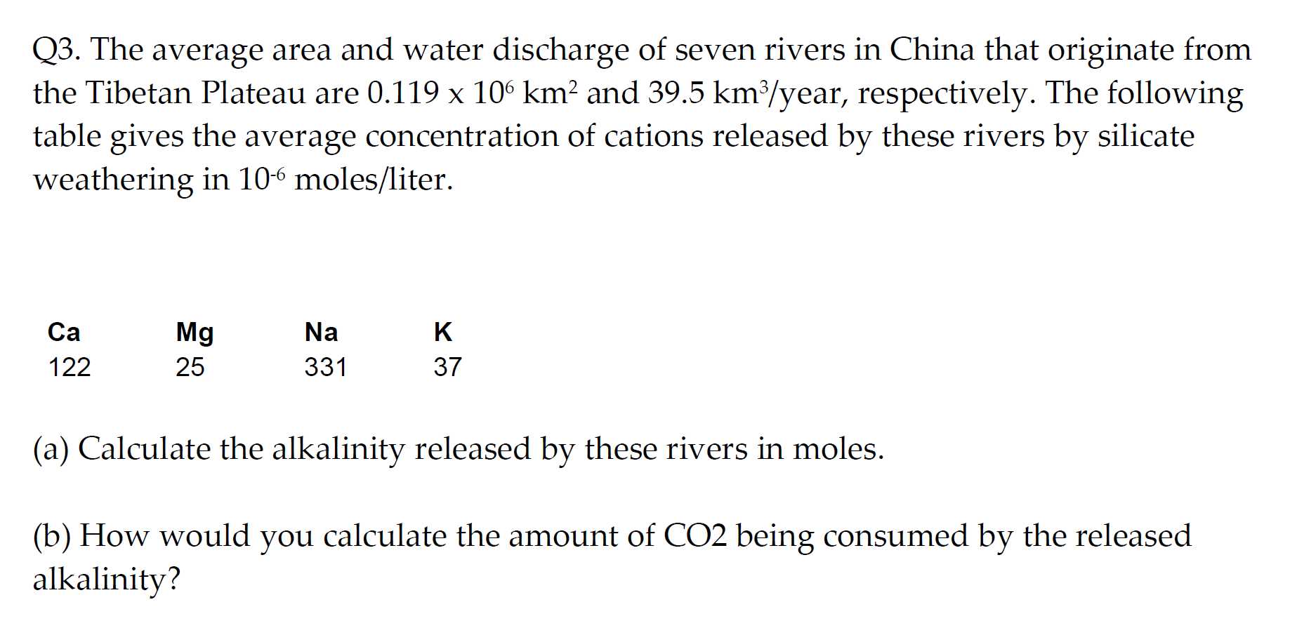 Solved Q3. ﻿The average area and water discharge of seven | Chegg.com