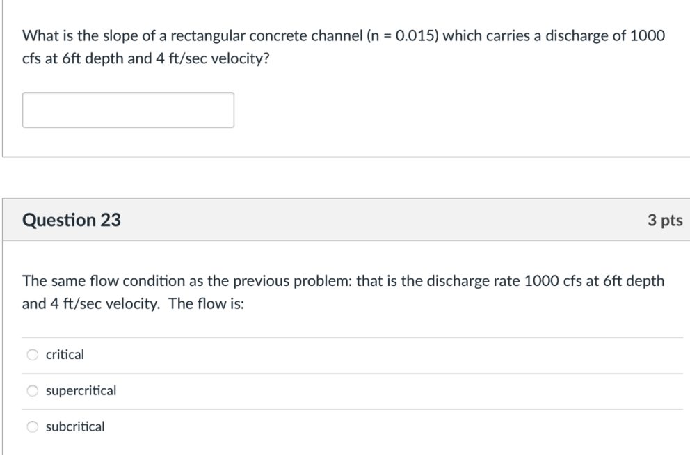 Solved What is the slope of a rectangular concrete channel | Chegg.com
