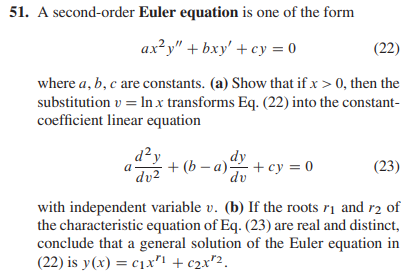 Solved 51. A second-order Euler equation is one of the form | Chegg.com