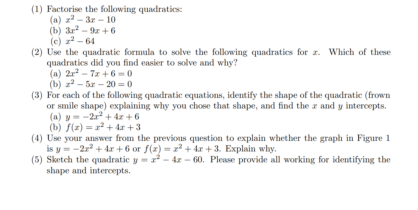 Solved (a) x2 (c) x2 (1) Factorise the following quadratics: | Chegg.com