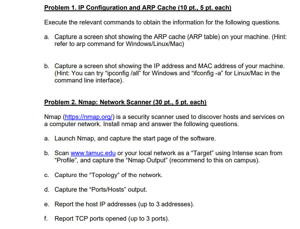 Solved Problem 1. IP Configuration and ARP Cache (10 pt., 5 | Chegg.com