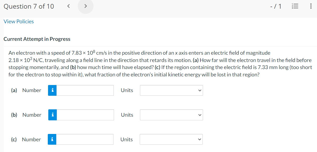 Solved Current Attempt in ProgressAn electron with a speed | Chegg.com