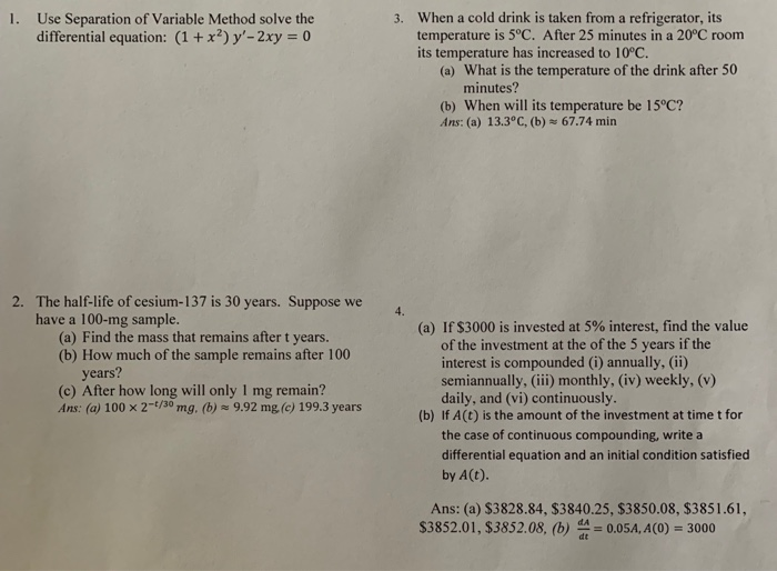 Solved Use Separation of Variable Method solve the | Chegg.com