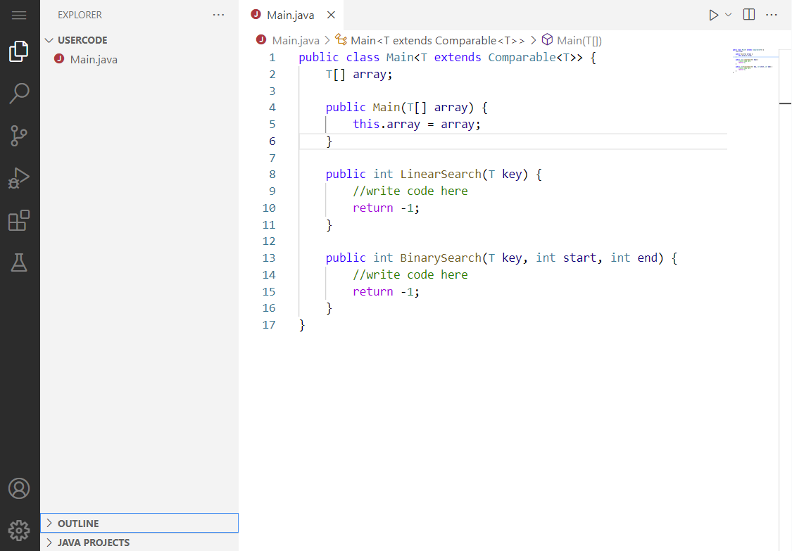 Solved (0) Main.java >E& Main T extends Comparable T > ⊗ | Chegg.com