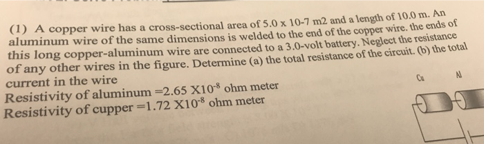 Solved (I) A copper wire has a cross-sectional area of 5.0 x | Chegg.com
