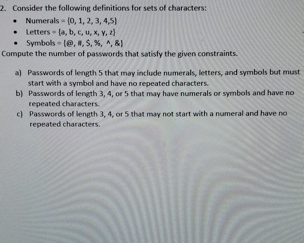 (Solved) : 2 Consider Following Definitions Sets Characters Numerals 0 ... (Solved) : 2 Consider Following Definitions Sets Characters Numerals 0 ...