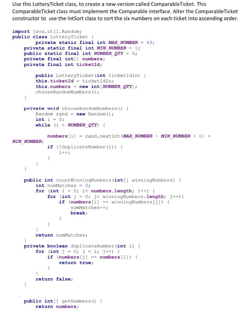 Solved Use this LotteryTicket class, to create a new version | Chegg.com