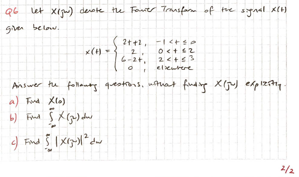 Solved let X(w) derste the Fourier Transforma of the signal | Chegg.com