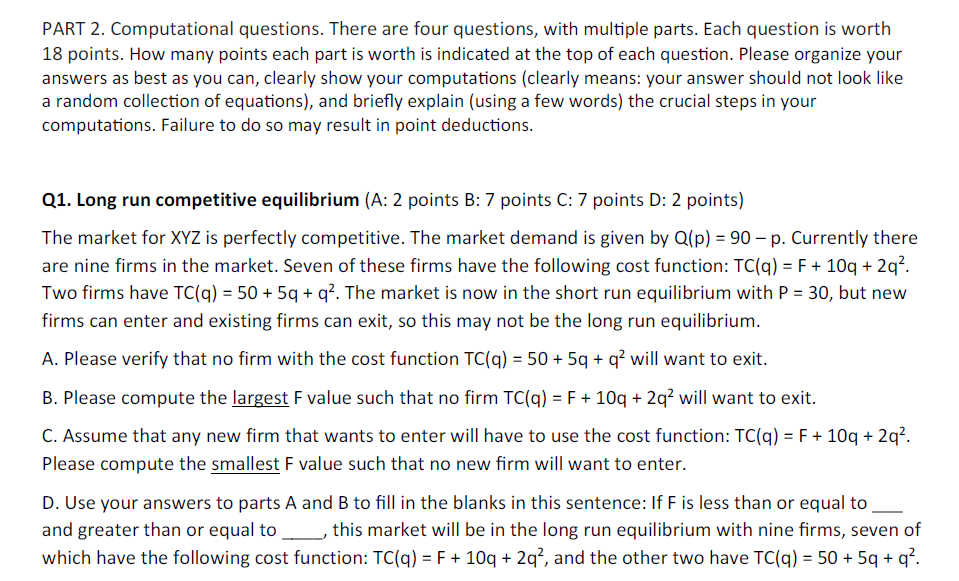 Solved PART 2. Computational questions. There are four | Chegg.com