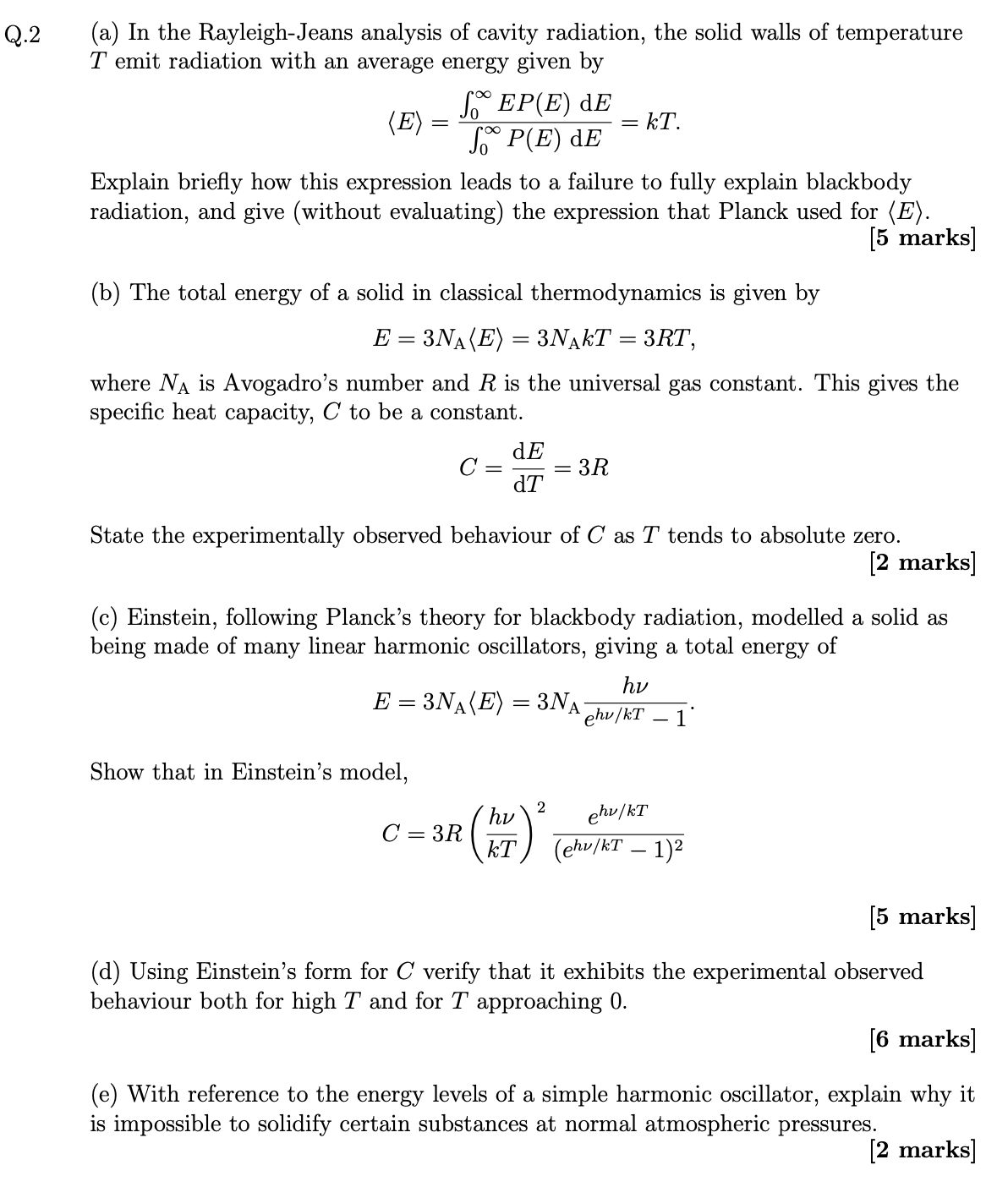 Solved Q.2 (a) In the Rayleigh-Jeans analysis of cavity | Chegg.com