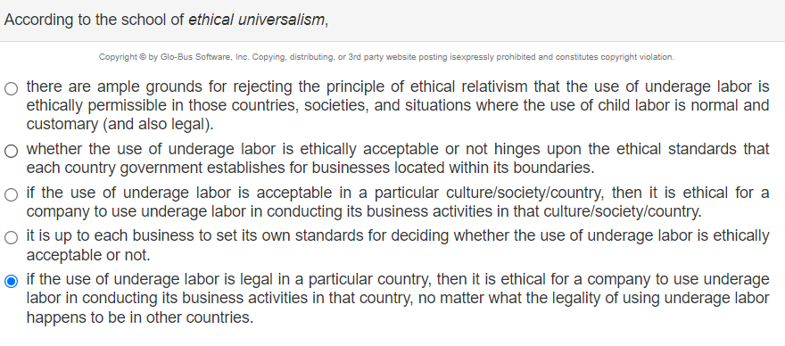 Solved According to the school of ethical universalism, | Chegg.com