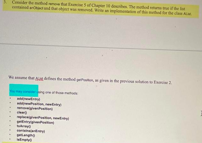 Solved CONSIDER THE METHOD remove and write an | Chegg.com