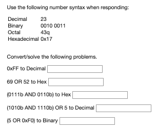 Solved Use the following number syntax when responding: | Chegg.com