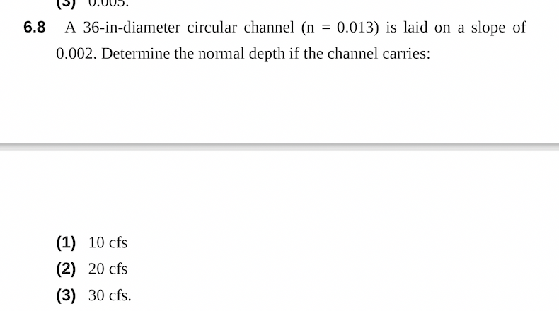 Solved 6.8 A 36-in-diameter circular channel (n=0.013) is | Chegg.com
