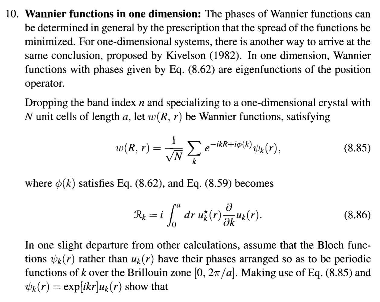 10. Wannier functions in one dimension: The phases of | Chegg.com