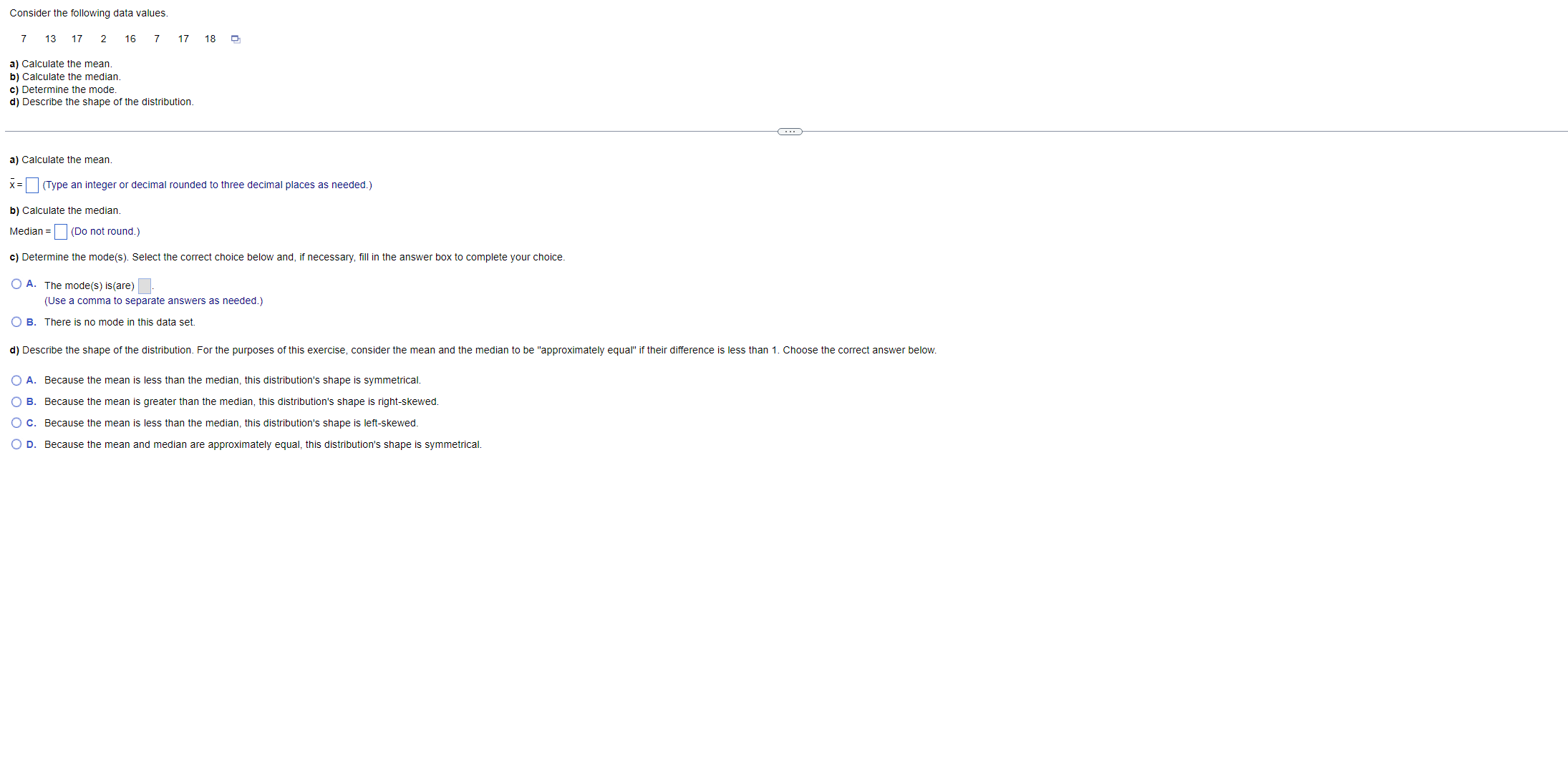 Solved 7131721671718 a) Calculate the mean. b) Calculate the | Chegg.com