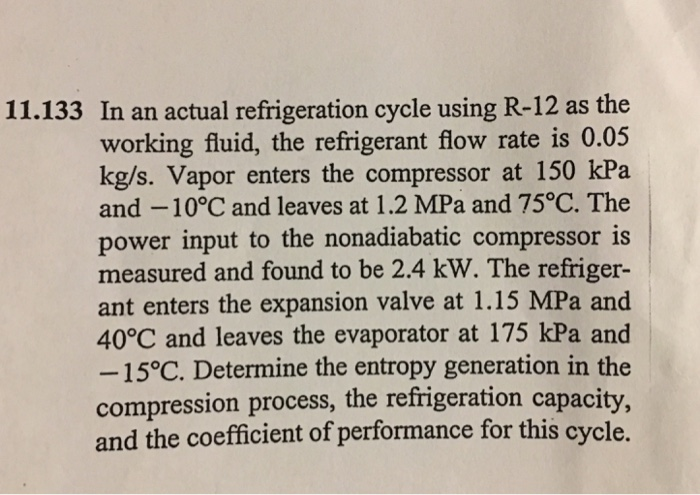 Solved 11.133 In an actual refrigeration cycle using R-12 as | Chegg.com