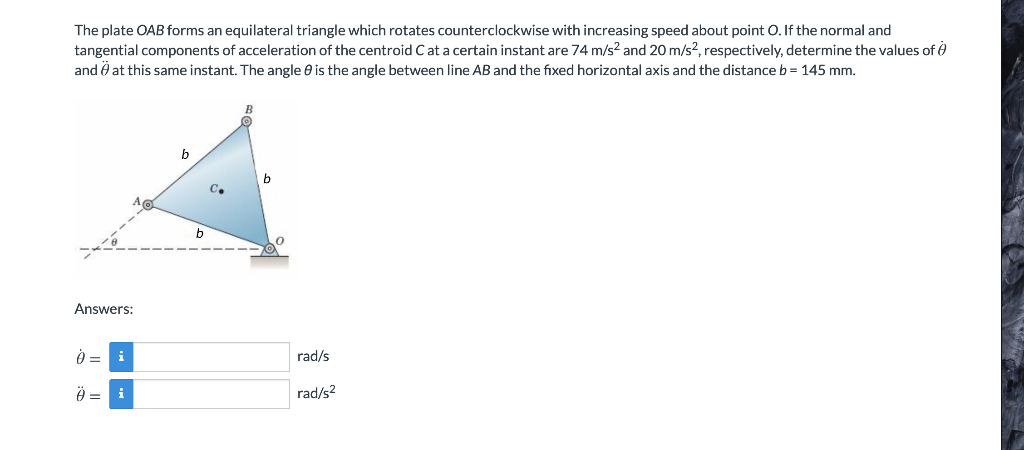 Solved The plate OAB forms an equilateral triangle which | Chegg.com