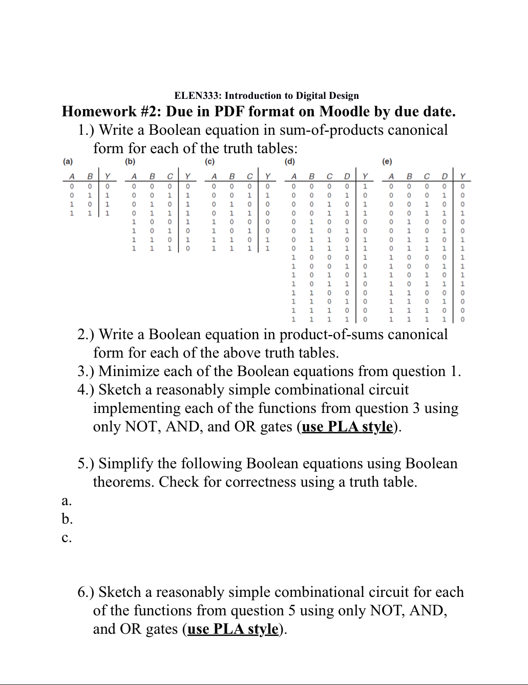 Solved ELEN333: Introduction to Digital Design Homework \#2: | Chegg.com