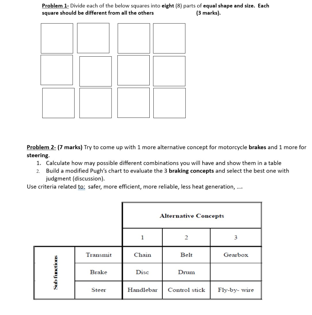 Solved Problem 1. Divide each of the below squares into | Chegg.com