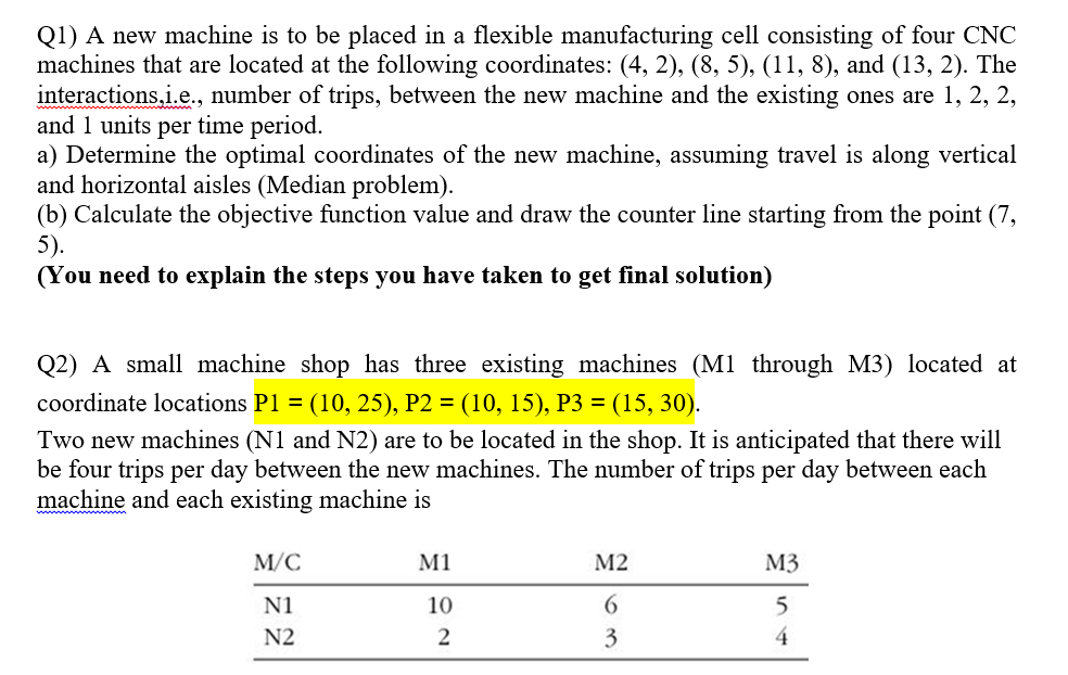 Q1) A new machine is to be placed in a flexible | Chegg.com