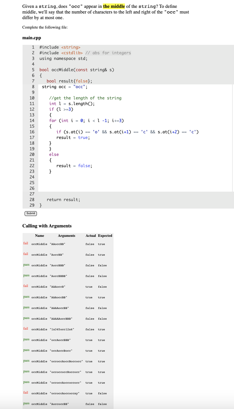 Solved Given a string, does "occ" appear in the middle of | Chegg.com